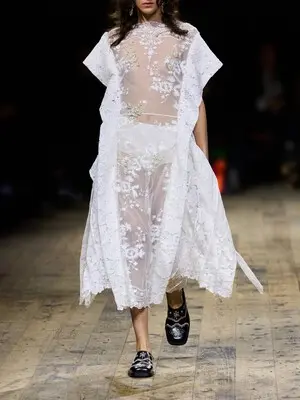 Simone Rocha Embellished Pleated Lace Midi Dress
