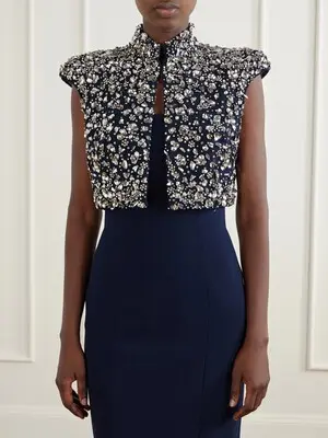 Jenny Packham Super Moon Crystal-embellished Crepe Evening Jacket