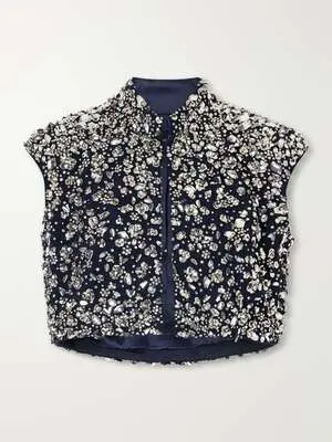 Jenny Packham Super Moon Crystal-embellished Crepe Evening Jacket - Navy