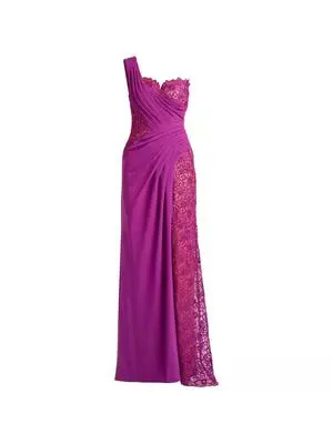 Tadashi Shoji One-shoulder Lace-panel Maxi Dress - Purple