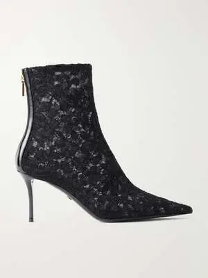 Dolce & Gabbana Lollo Leather-trimmed Lace Ankle Boots