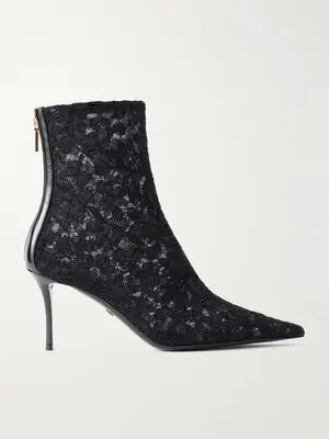 Dolce & Gabbana Lollo Leather-trimmed Lace Ankle Boots - Black