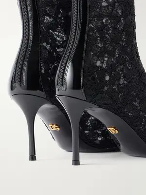 Dolce & Gabbana Lollo Leather-trimmed Lace Ankle Boots