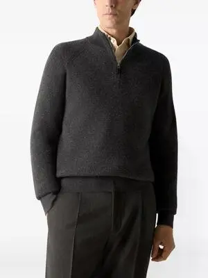 Zegna Dark Mélange Oasi Cashmere Zip Mock Sweater - Grey