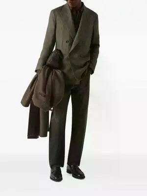 Zegna Dark Olive Cashmere Silk And Linen Jacket