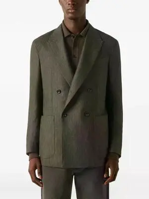 Zegna Dark Olive Cashmere Silk And Linen Jacket