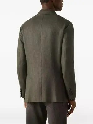 Zegna Dark Olive Cashmere Silk And Linen Jacket