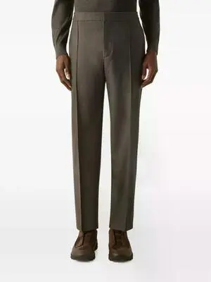Zegna Dark Olive Green Wool Silk And Cashmere Pants