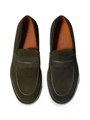 Zegna Dark Olive Suede Mocassin Corso Loafers