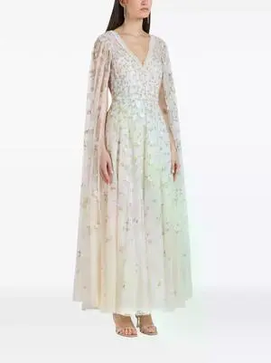 NEEDLE & THREAD Lea Ditsy Floral-embroidered Cape-sleeve Maxi Dress