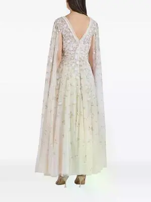 NEEDLE & THREAD Lea Ditsy Floral-embroidered Cape-sleeve Maxi Dress