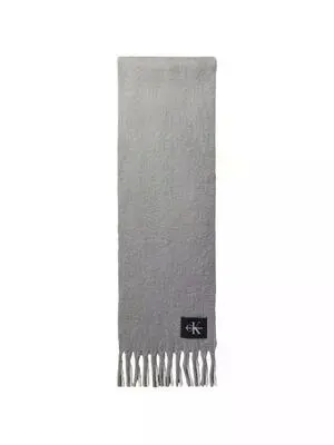 Calvin Klein Logo-patch Fringed Scarf - Grey