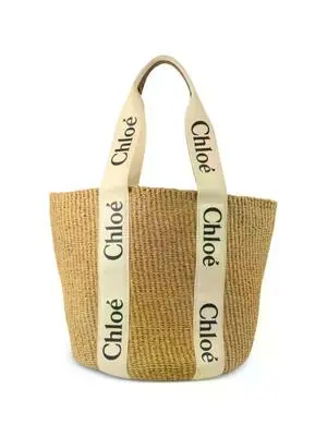 Chloé Woody Logo-tape Basket Bag - Neutrals