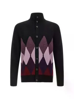 BALLANTYNE Diamond Intarsia Cardigan - Black