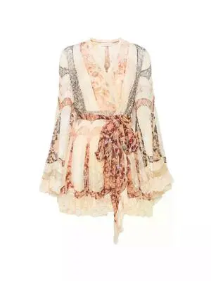 Zimmermann Floral-print Lace-trim Dress Set Brown