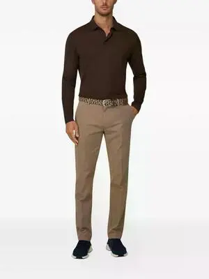 Boggi Milano Polo In Cotton And Silk Jersey - Brown