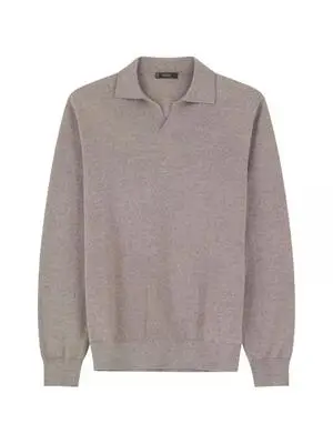 Boggi Milano Knitted Polo Shirt In Merino Wool Cashwool® Moulin - Neutrals