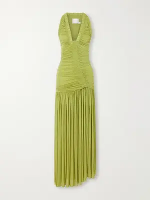 Christopher Esber Orion Open-back Ruched Mesh Gown - Green