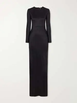 Co Backless Paneled Satin Maxi Dress