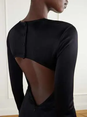 Co Backless Paneled Satin Maxi Dress