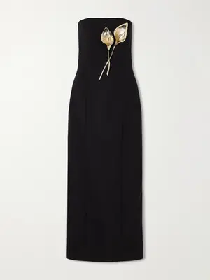 Carolina Herrera Strapless Embellished Wool-blend Gown - Black