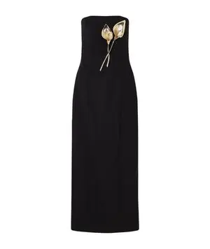 Carolina Herrera Strapless Embellished Wool-blend Gown - Black