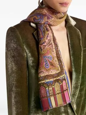 Etro Cashmere, Silk And Wool Scarf With Paisley Motif - Blue