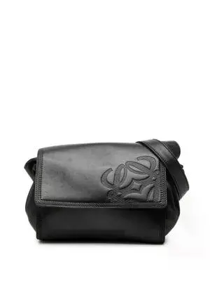 Loewe 2000-2026 Leather Anagram Flap Crossbody Bag - Black