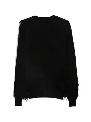 Y3 Fringed-detail Side-stripe Sweatshirt - Black