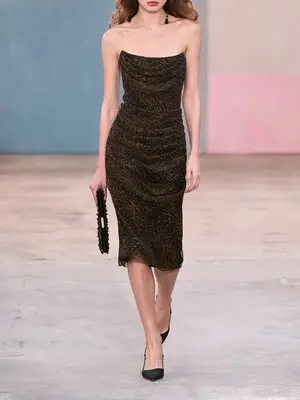 Carolina Herrera Strapless Draped Leopard-print Silk-chiffon Midi Dress