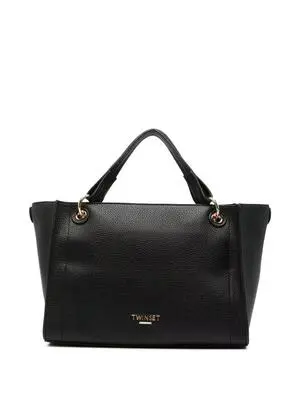 TWINSET Logo-plaque Pebbled Tote Bag - Black