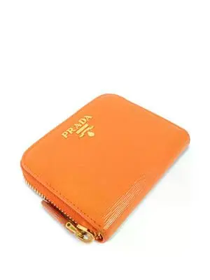 Prada Logo-plaque Zip-around Card Case - Orange