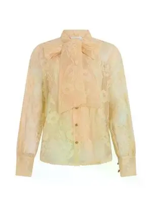 Zimmermann Valiant Floral-lace Pussy-bow Shirt - Neutrals