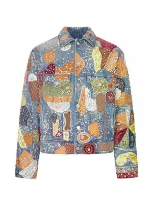 Amiri Embroidered Crystal-embellished Denim Jacket - Blue