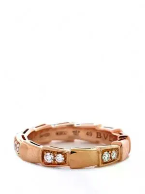 BVLGARI Serpenti Viper 18k Rose Gold With Half Pave Diamonds Ring - Pink