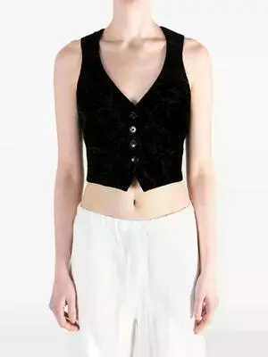 ANN DEMEULEMEESTER Diana Floral-jacquard Cropped Waistcoat - Black