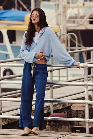 Free People Got To Have It Packable Linen Pants - Poseidon