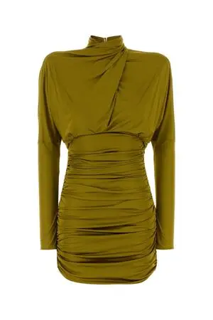 Balmain Ls Open Back Draped Viscose Jersey Dress - Multicolor