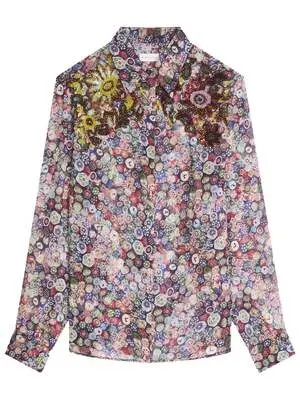 Dries Van Noten Camicia Aderente In Viscosa Ricamata - Multicolor