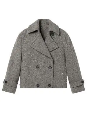 GOLDEN GOOSE Cappotto Corto Regina In Lana Con Paillettes E Ricami - Gray