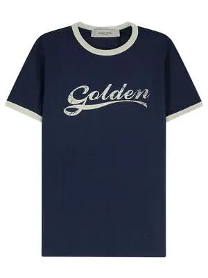 GOLDEN GOOSE T-shirt In Cotone Blu Con Stampa Golden - Blue
