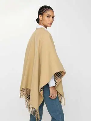 Burberry Mantellina Reversibile In Lana Check - Multicolor