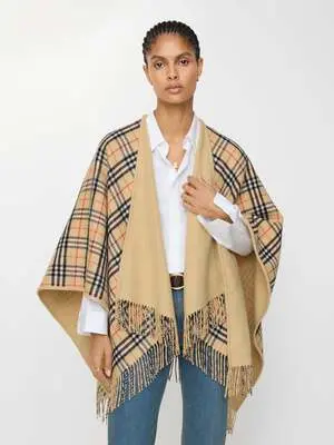 Burberry Mantellina Reversibile In Lana Check - Multicolor