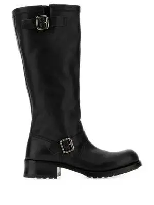 Prada Stivali In Pelle Con Doppia Fibbia - Black