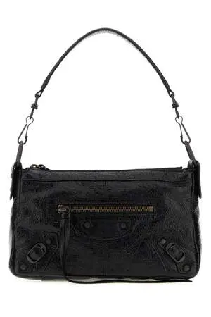 Balenciaga Leather Mini Le City Moto Shoulder Bag - Black