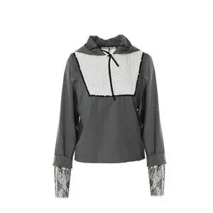 LARISA DRAGNA Grey / Black / White Grey Hoodie-style Top With Sequin And Lace Details - Grey/black/white