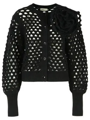 Blumarine Openwork Wool Cardigan - Black