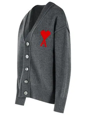 AMI Paris De Cœur' Grey Wool Cardigan
