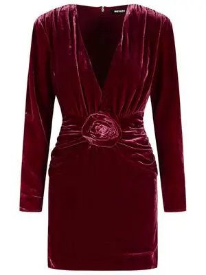 ROTATE BY BIRGER CHRISTENSEN Burgundy Silk Velvet Mini Dress - Multicolor