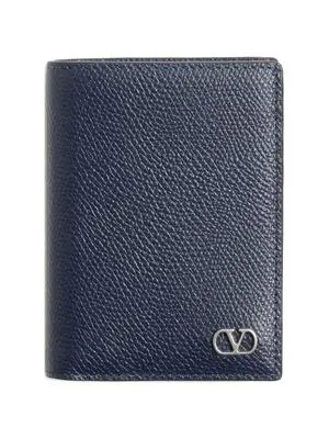 Valentino Garavani Vlogo Signature Cardholder In Grainy Calfskin - Blue